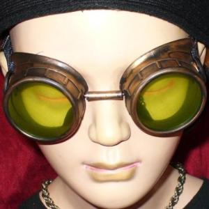 Copper Steampunk Goggles with Fluorescent Green Lenses