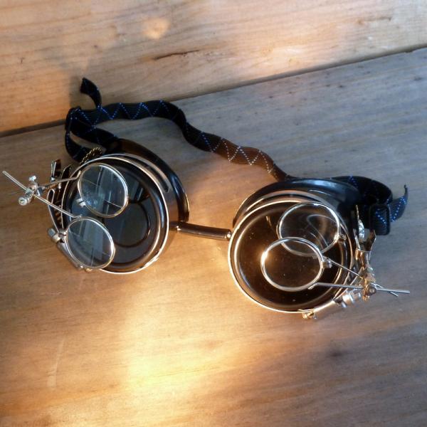 Steampunk Anthropologist Goggles w/ Magnifying Glass, Dark Lenses