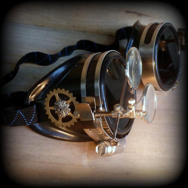 Steampunk Anthropologist Goggles w/ Magnifying Glass, Dark Lenses