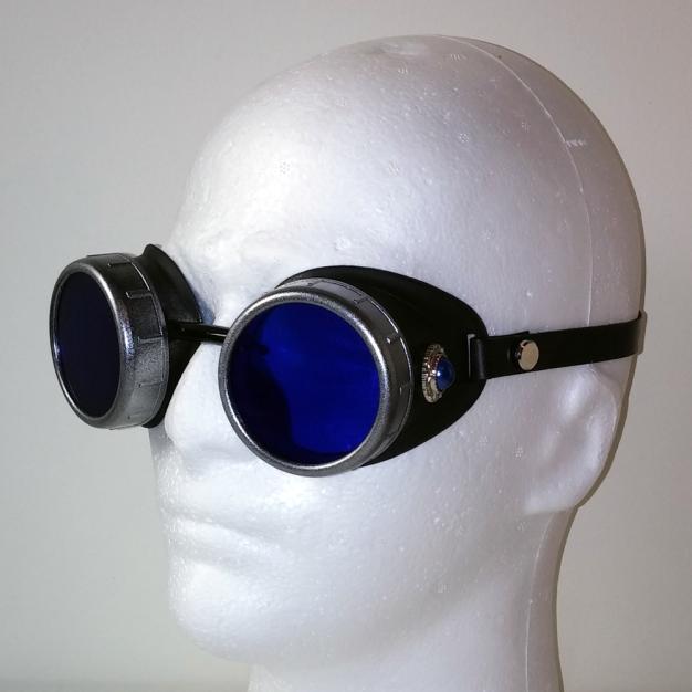 Blue Pearl Goggles in Silver with Leather Strap