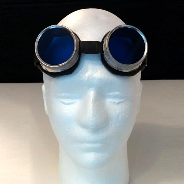 Metal Goggles With Blue Lenses & Rubberized Eye Cups