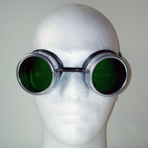 Green Pearl Goggles in Silver with Leather Strap
