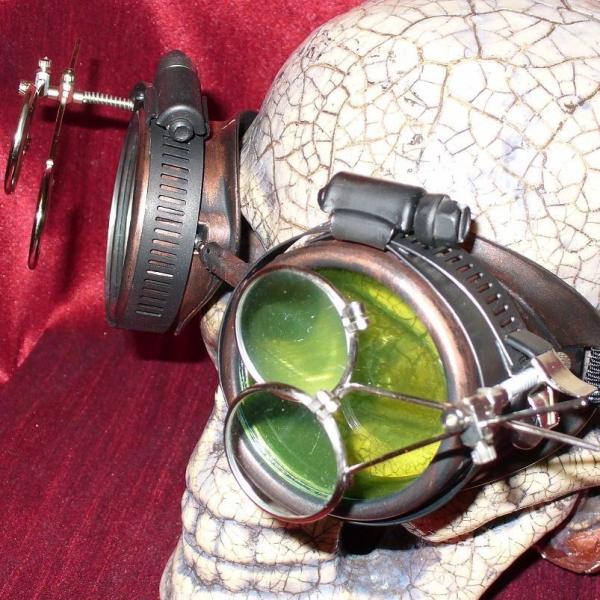 Copper Apocalypse Goggles w/ Green Lenses & Two Eye Loupes