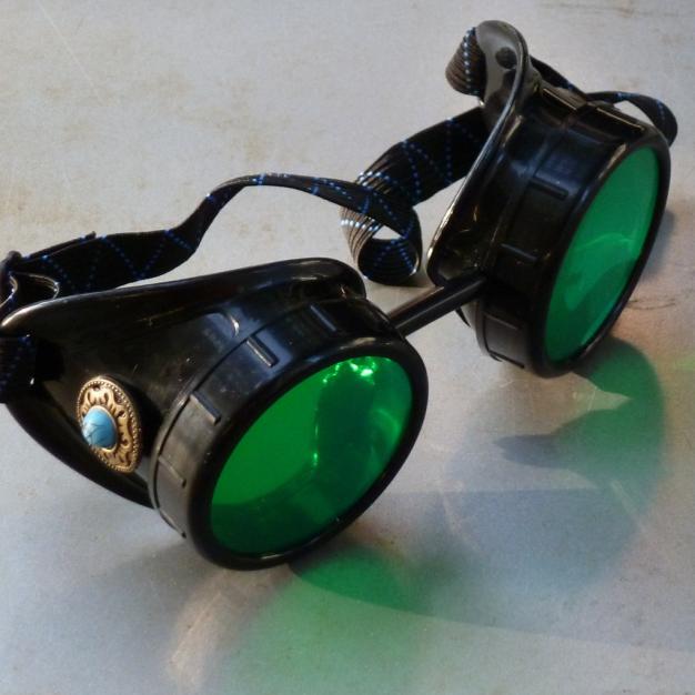 Black Goggles: Green Lenses & Blue Turquoise Side Pieces