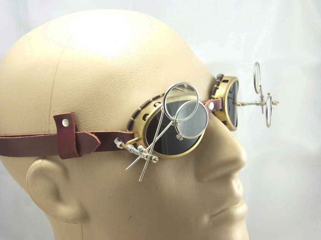 Brass Cosplay Goggles w/ Two Double Eye Loupes