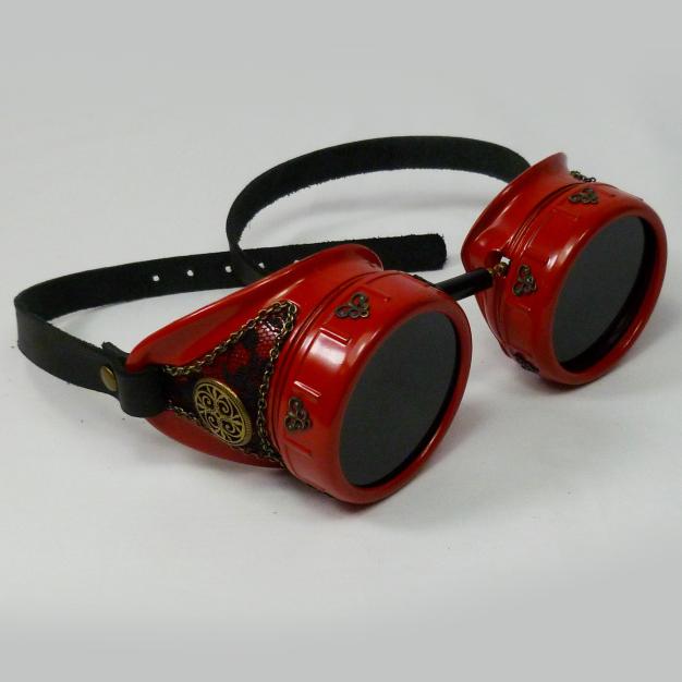 Red Pearl Steampunk Goggles in Silver with Leather Strap
