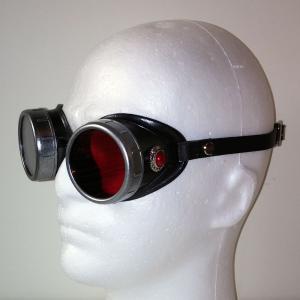 Red Pearl Steampunk Goggles in Silver with Leather Strap