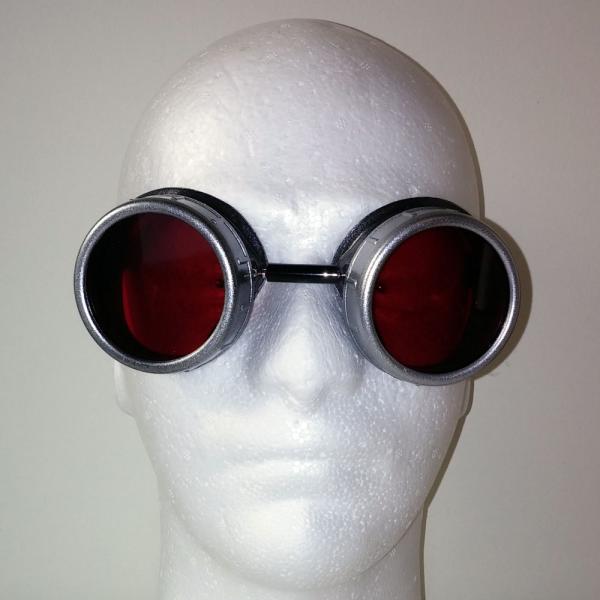 Red Pearl Steampunk Goggles in Silver with Leather Strap